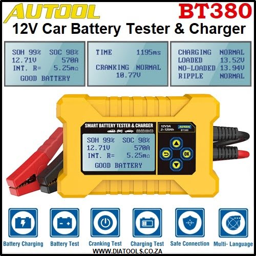 Autool BT380 12V Car Battery Tester & Battery Charger